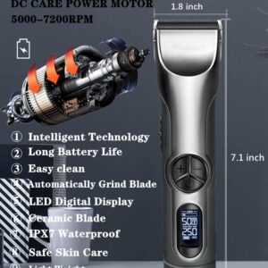 Professional Hair Hair Clippers for Men,T-Blade Zero Gapped Cordless Hair Trimmer Edger Clipper for Hair Cutting Rechargeable Hair Liners Electric Beard Trimmer Shaver With LED Display (sliver)