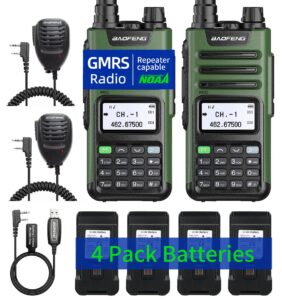 baofeng gm-15 pro gmrs radio long range walkie talkies rechargeable,gmrs repeater capable,noaa scanning & receiving two way radio, with extra battery programming cable speaker mic etc full kits