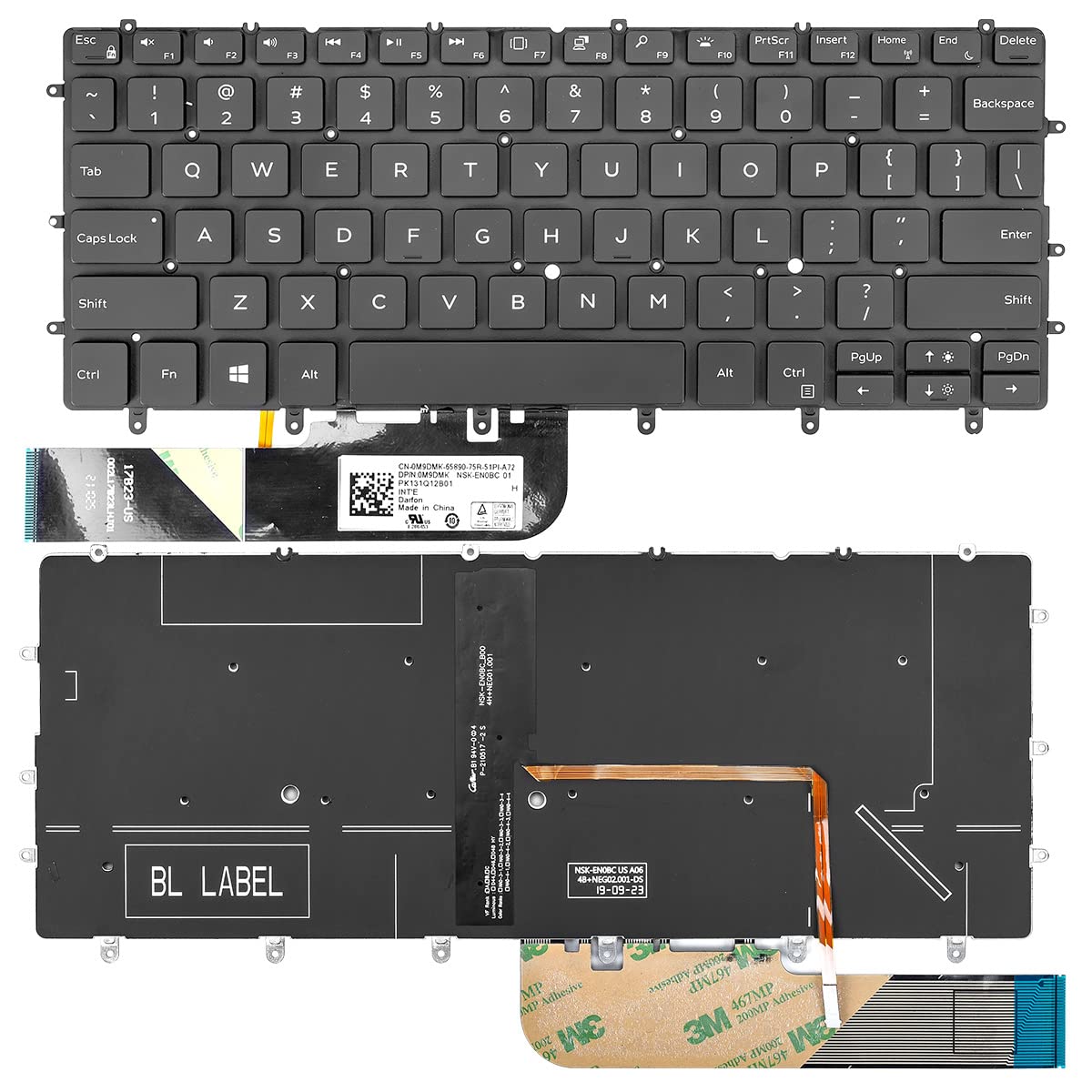 Replacement Keyboard for Dell XPS 13 9380 9370 9305 7390 Series Laptop, Dell XPS 13 9380 9370 9305 Laptop Keyboard with Backlit US Layout, Black