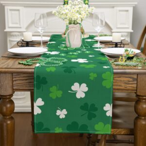 Siilues St. Patrick's Day Table Runner, St. Patrick's Day Decorations Green Shamrock Seasonal Spring Holiday Table Decorations for St. Patrick's Day Party Dining Table Decor (13'' x 72'')