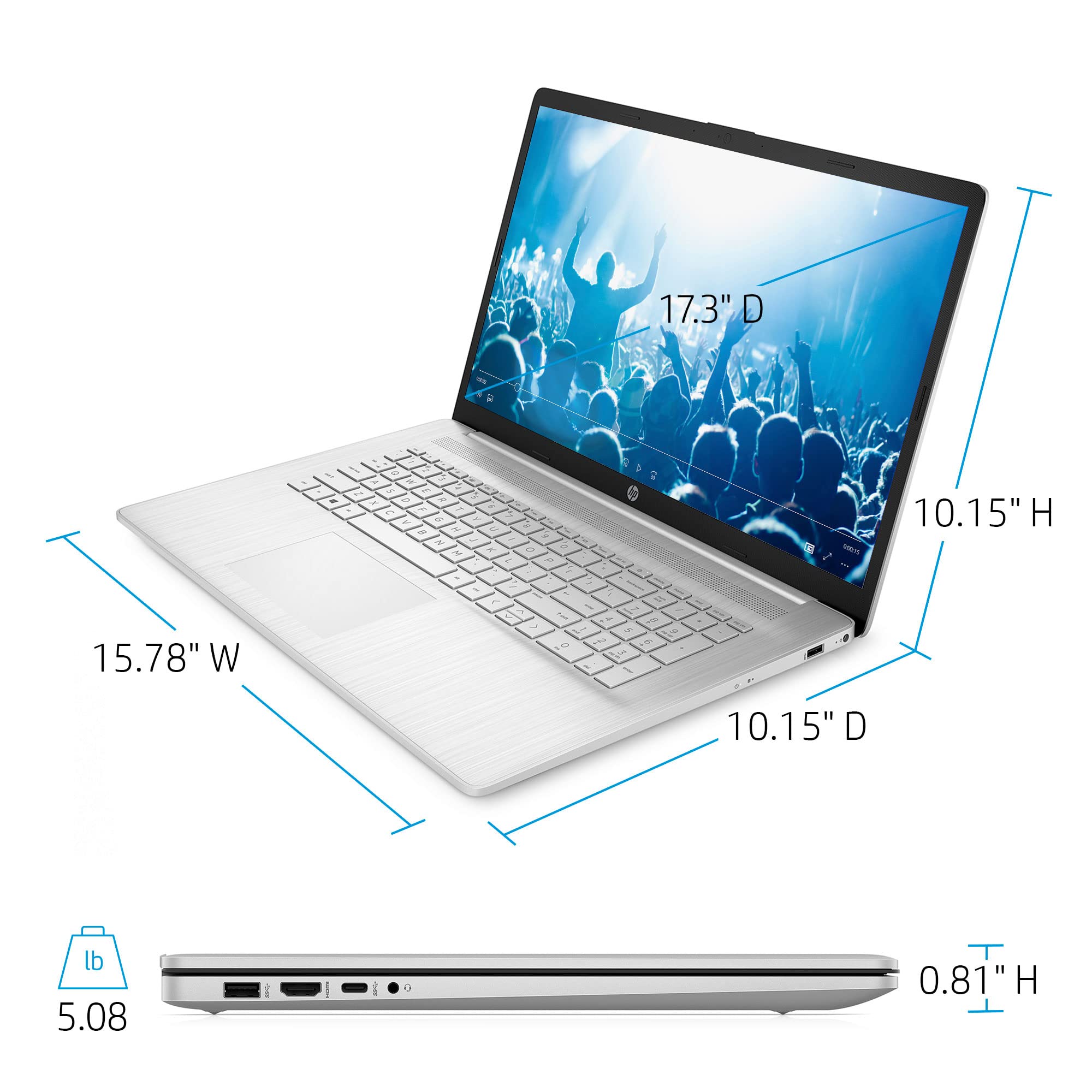 HP 2022 17 17.3" Touchscreen Laptop, Hexa-Core AMD Ryzen 5 5625U up to 4.2GHz(Beat i5-1145G7), 12GB DDR4 RAM, 512GB PCIe SSD + 1TB HDD, 802.11AC WiFi, Bluetooth, Windows 11, BROAG 64GB Flash Stylus