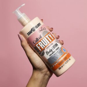 Soap & Glory Call of Fruity Body Lotion - Moisturizing Body Lotion with Vitamin E, Coconut Oil & Aloe Extracts - Tropical Fruits, Juicy Melon & Hibiscus Cocoa Butter for Dehydrated Skin (500ml)