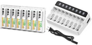 ebl 8 counts aaa batteries 1100mah 1.2v high performance ni-mh aa rechargeable battery & 8 bay individual battery charger with discharge function