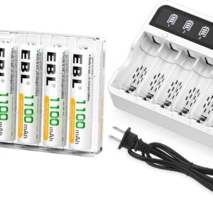 EBL 8 Counts AAA Batteries 1100mAh 1.2V High Performance Ni-MH AA Rechargeable Battery & 8 Bay Individual Battery Charger with Discharge Function