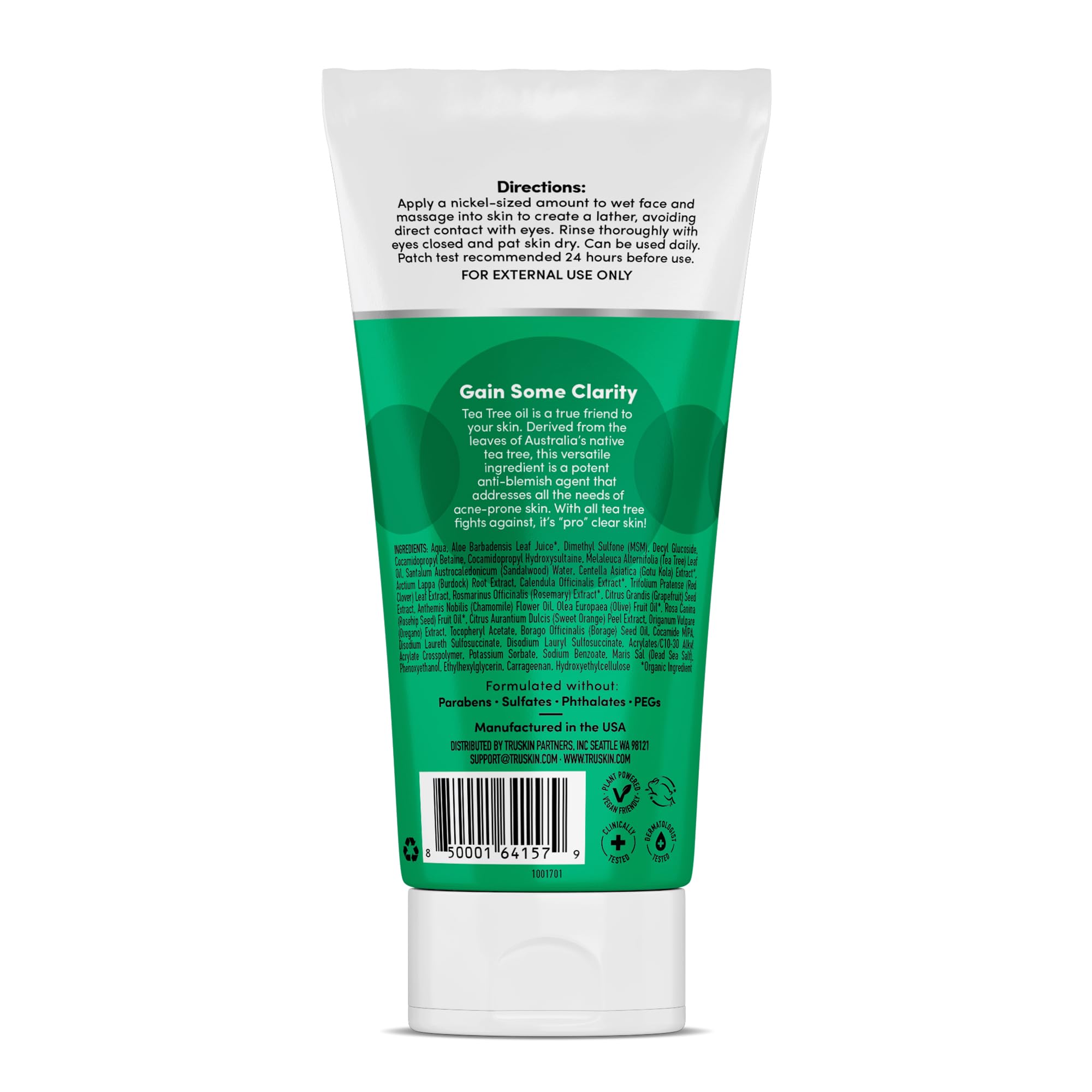 TruSkin Tea Tree Super Cleanser – Acne Face Wash with Tea Tree Oil, Aloe Vera, Chamomile & MSM – Facial Cleanser Deeply Cleanses to Target Impurities and Excess Oil for Calm, Fresh Skin, 4 fl oz