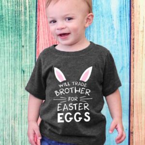 Baby Easter Shirt Trade Brother Sister for Easter Eggs Tshirt Toddler Bunny Short Sleeve Cotton Tops Grey