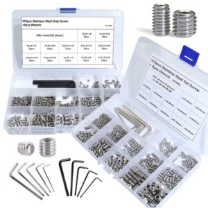 eilxmag 830pcs set screw assortment kit, standard sae + metric allen head socket hex grub set screws, stainless steel set screws for bathroom fixtures, door handles (m3-m8, 1/8"-40 to 5/16"-18)