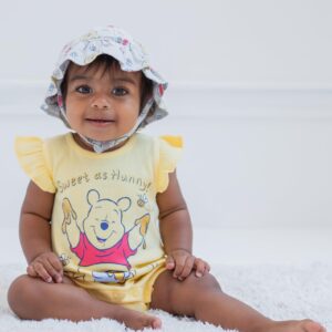 Disney Winnie the Pooh Newborn Baby Girls Snap Romper and Bucket Sun Hat Yellow 3-6 Months