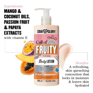 Soap & Glory Call of Fruity Body Lotion - Moisturizing Body Lotion with Vitamin E, Coconut Oil & Aloe Extracts - Tropical Fruits, Juicy Melon & Hibiscus Cocoa Butter for Dehydrated Skin (500ml)