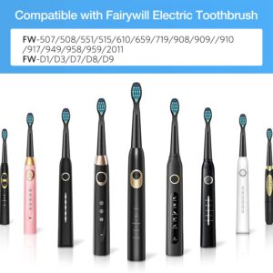 Electric Toothbrush Replacement Head for Fairywill Toothbrush Heads,for Fairywell Brush FW-D1/FW-D3/FW-D7/FW-D8/Fairy Will-507/508/551/FW908/FW910/917/949/958/959/FW610/FW659/FW719,6 Pack,Black