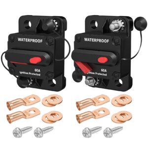 daiertek 60 amp circuit breaker 12v 24v 48v, dc 12 volt marine circuit breaker 60a manual reset inline fuse waterproof circuit breaker for auto car truck -2pack