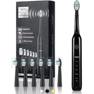 electric toothbrush sonicare with 6 brush heads, toothbrush for adults and kids, 30000 vpm, deep clean 5 modes with 2 minutes timer, tongue coating brush, one charge for 70 days (009 black)