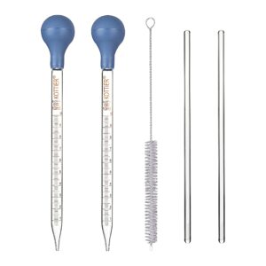 YEER 2Pcs 10ml Glass Graduated Droppers Lab Pipettes Liquid Glass Pipette with Rubber Caps 2 Pcs 20 cm Glass Stir Rod and Droppers Brush