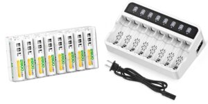 ebl 8 counts aa batteries 2800mah 1.2v high performance ni-mh aa rechargeable battery & 8 bay individual battery charger with discharge function