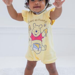 Disney Winnie the Pooh Newborn Baby Girls Snap Romper and Bucket Sun Hat Yellow 3-6 Months