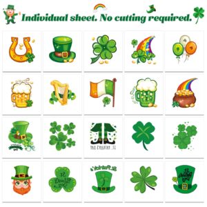 St. Patrick's Day Temporary Tattoo 20 Pack Big Shamrock Tattoos St. Patrick's Day Accessories Kids Party Favors Saint Patrick's Day Temporary Tattoos for Kids Adults