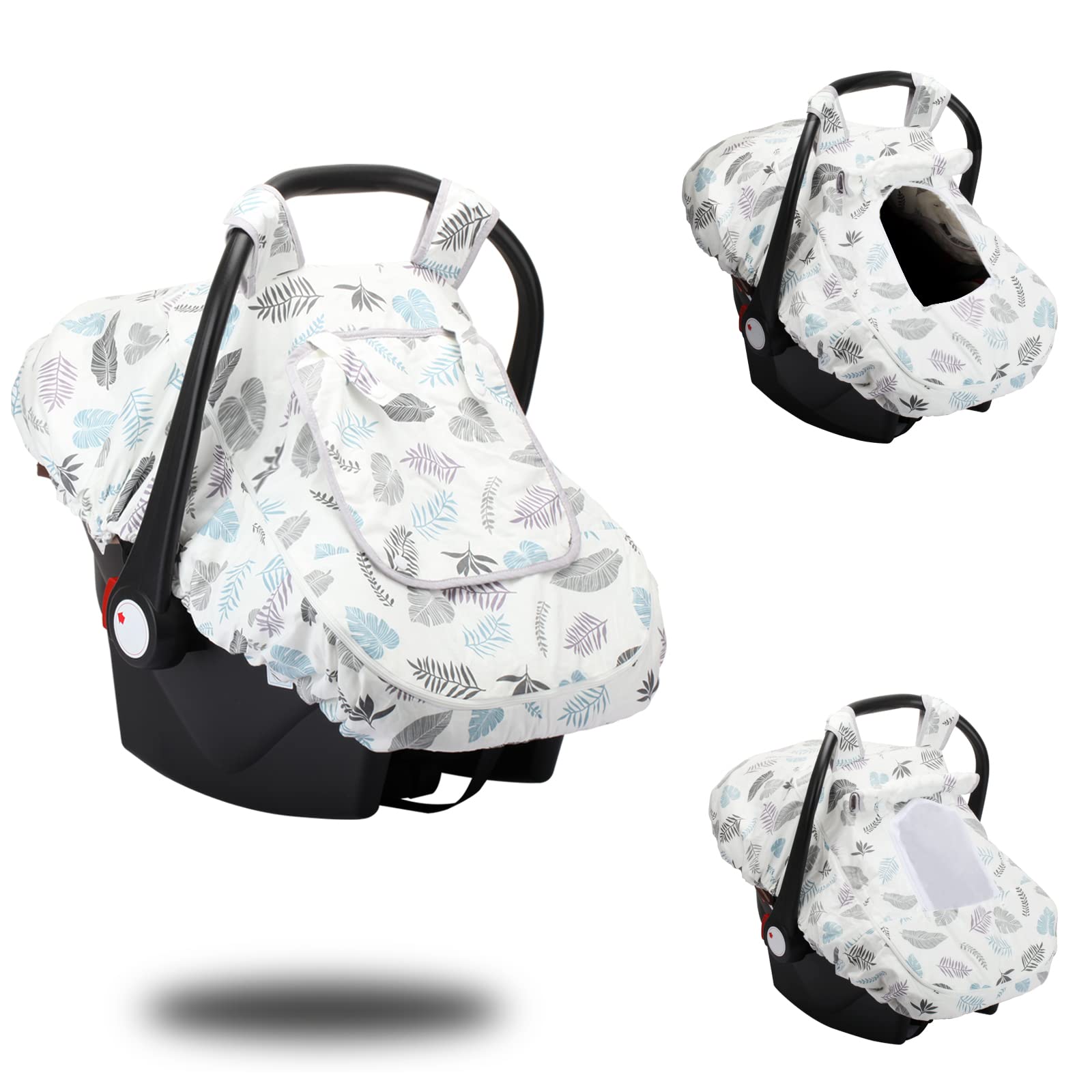 Baby Car Seat Canopy, Breathable Car Seat Covers for Boys Girls with 3D Minky, Thick Infant Car Canopy for Spring Summer Autumn Winter, Kick-Proof Universal Fit, Snug Warm (Leaf)