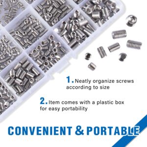 EilxMag 830pcs Set Screw Assortment Kit, Standard SAE + Metric Allen Head Socket Hex Grub Set Screws, Stainless Steel Set Screws for Bathroom Fixtures, Door Handles (M3-M8, 1/8"-40 to 5/16"-18)