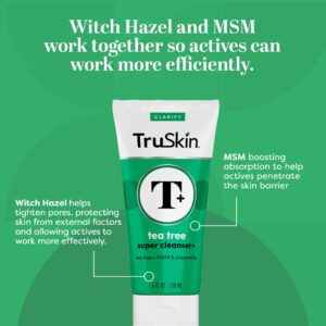 TruSkin Tea Tree Super Cleanser – Acne Face Wash with Tea Tree Oil, Aloe Vera, Chamomile & MSM – Facial Cleanser Deeply Cleanses to Target Impurities and Excess Oil for Calm, Fresh Skin, 4 fl oz