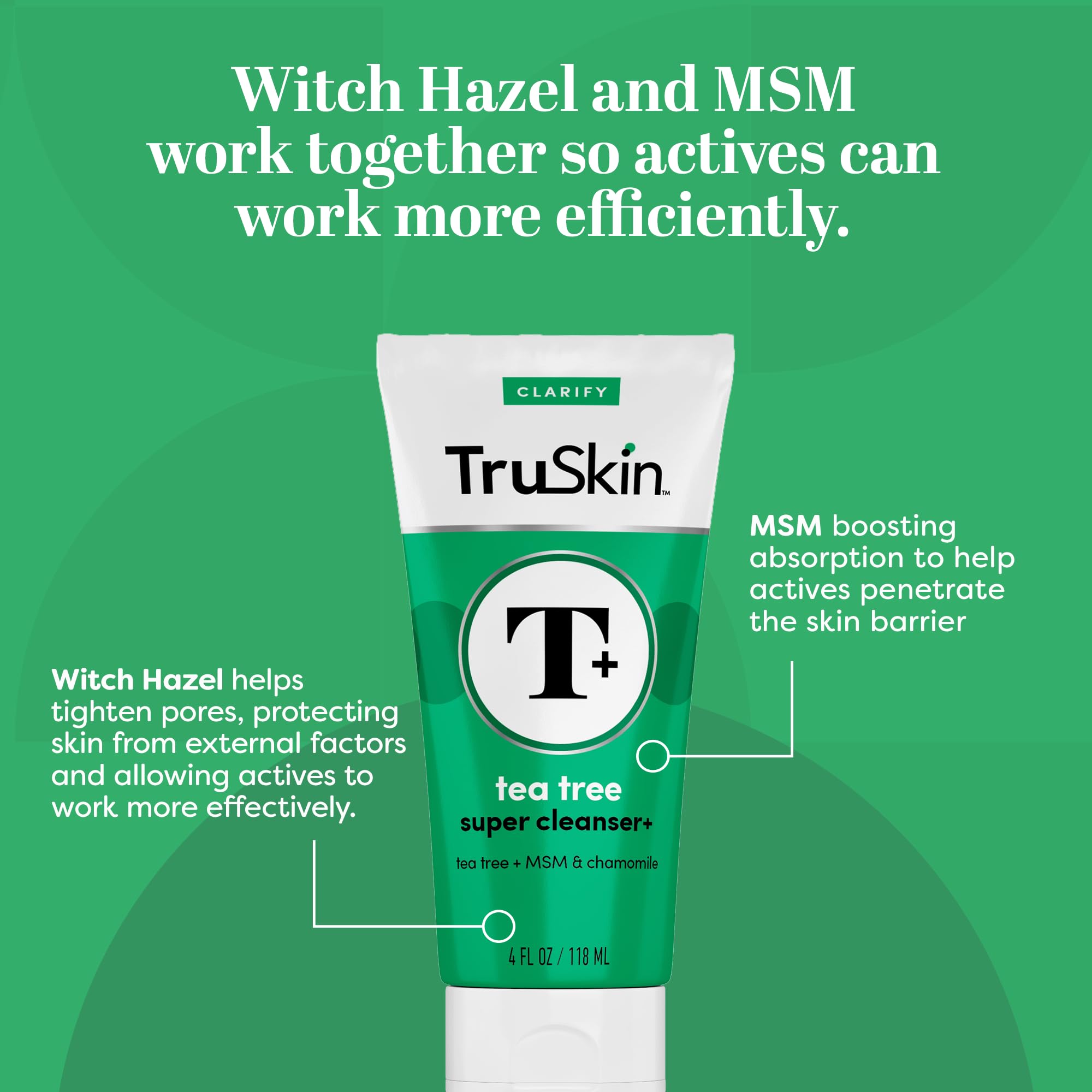 TruSkin Tea Tree Super Cleanser – Acne Face Wash with Tea Tree Oil, Aloe Vera, Chamomile & MSM – Facial Cleanser Deeply Cleanses to Target Impurities and Excess Oil for Calm, Fresh Skin, 4 fl oz