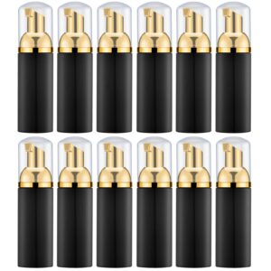 lil ray 2 oz empty black foam pump bottle, foamer soap dispenser for lash shampoo, hand soap, foaming cleaner(gold pump, 12 pcs)