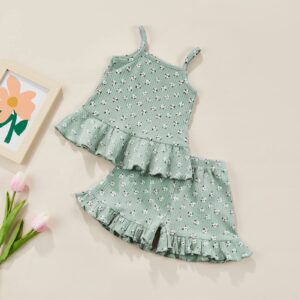 COORALLY Toddler Baby Girl Floral Ruffled Outfits Set Strap Crop Tops+ Shorts Pants Summer Clothes Set (A-Green, 2-3T)