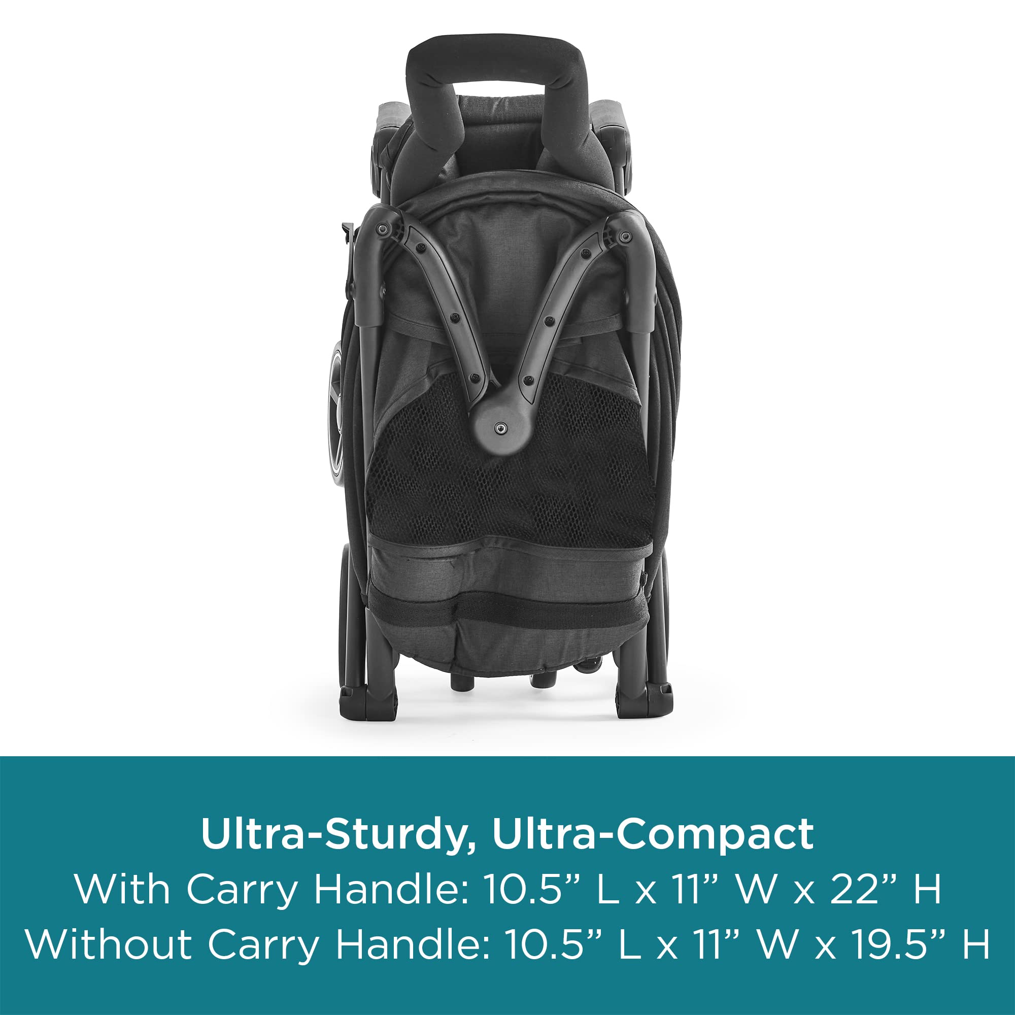 Contours Itsy Baby Stroller, Ultra-Sturdy Compact Stroller for Travel, Lightweight Toddler Travel Stroller, Toddler Stroller with Easy Carry Handle, Large UPF 50+ Sun Canopy, Storage Basket - Black