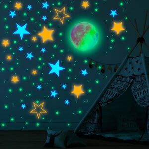 Glow in The Dark Stickers for Ceiling, 444Pcs Wall Stickers-Realistic Stars and Bright Solar System Shining Decoration, Glowing in The Dark Ceiling Decors for Kids, Boys, Girls Bedroom