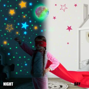 Glow in The Dark Stickers for Ceiling, 444Pcs Wall Stickers-Realistic Stars and Bright Solar System Shining Decoration, Glowing in The Dark Ceiling Decors for Kids, Boys, Girls Bedroom