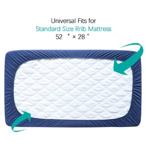 Crib Mattress Protector Sheets Fitted Waterproof Crib Mattress Pad Cover, Noiseless & Machine Wash 100% Absorbent Crib/Toddler Mattress Protector Sheet Quilted, Navy, 52" x 28"