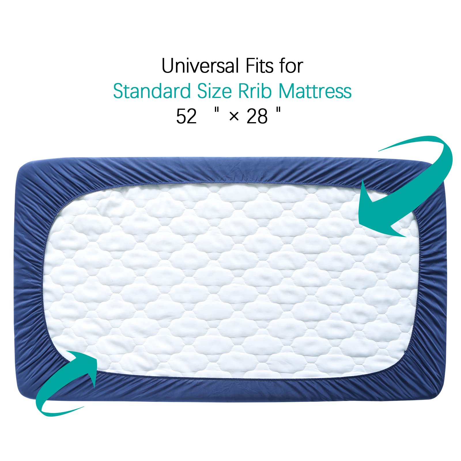 Crib Mattress Protector Sheets Fitted Waterproof Crib Mattress Pad Cover, Noiseless & Machine Wash 100% Absorbent Crib/Toddler Mattress Protector Sheet Quilted, Navy, 52" x 28"