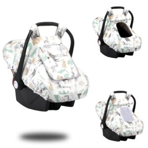 baby car seat canopy, breathable car seat covers for boys girls with 3d minky, thick infant car canopy for spring summer autumn winter, kick-proof universal fit, snug warm (animal b)