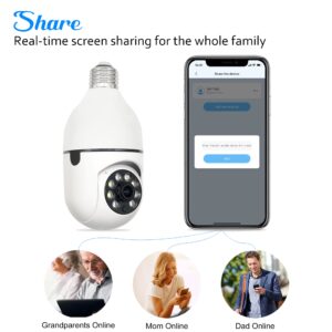 Elytsemoh 1080P Smart Home Surveillance Camera, E27 Bulb Camera, 360 Degree Panoramic Wireless Security PTZ Camera, 2.4GHz WiFi, Night Vision, Two Way Audio, Smart Tracking, Motion Detection