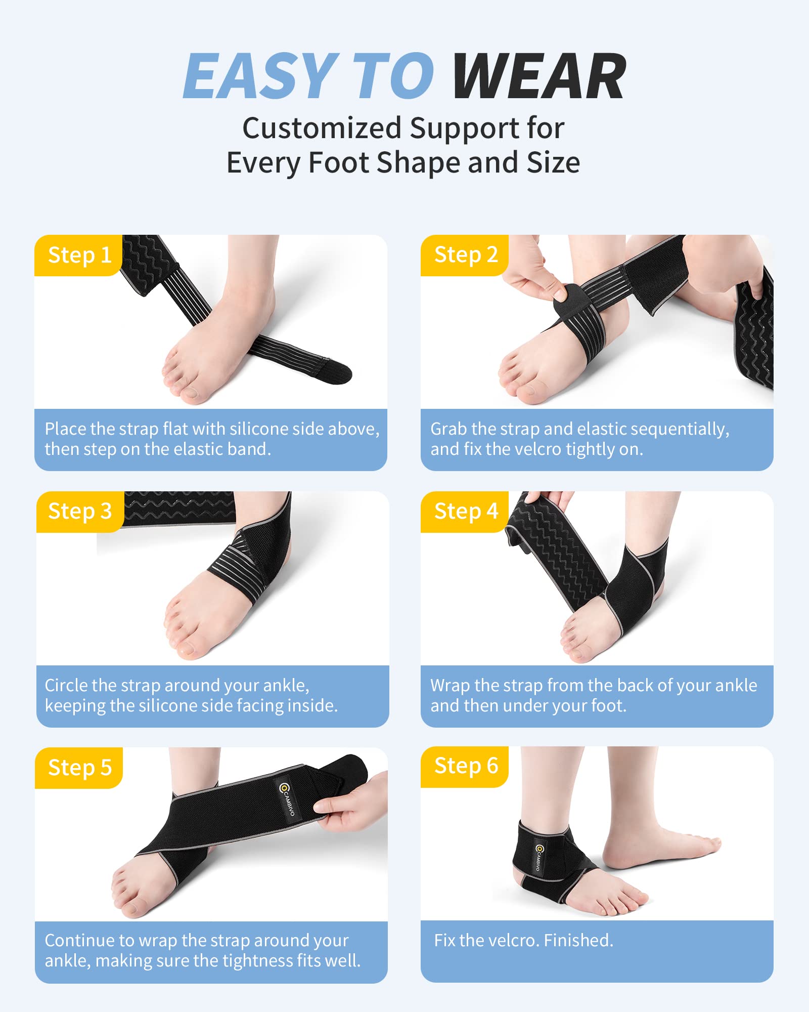 CAMBIVO Ankle Brace for Men and Women, 2 Pack Ankle Support for Plantar Fasciitis Relief, Ankle Wrap with Adjustable Straps for Sprained Ankle, Foot Heel Pain, Achilles Tendon, Swelling, Gray