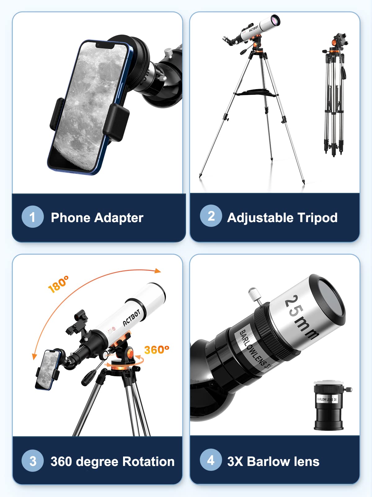 Telescopes for Adults Astronomy, 80mm Aperture 500mm AZ Mount Professional Refractor Telescope for Beginners with Phone Adapter, Portable Space Telescope with Carrying Bag