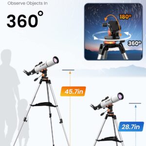 Telescopes for Adults Astronomy, 80mm Aperture 500mm AZ Mount Professional Refractor Telescope for Beginners with Phone Adapter, Portable Space Telescope with Carrying Bag