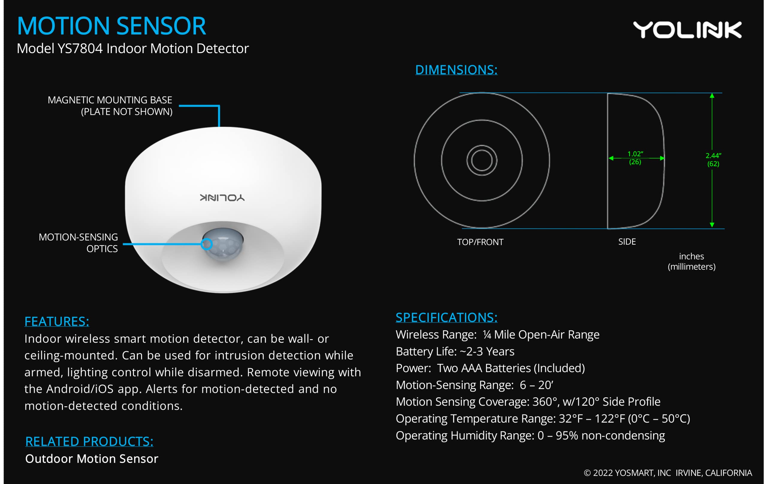 YoLink SpeakerHub & Two Motion Sensor Smart Home and Security Kit – Audio Hub Plays Tones/Sounds, Spoken Messages, LoRa-Powered ¼ Mile Range, WiFi Required