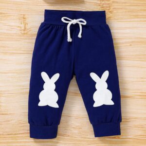 GRNSHTS Baby Boy My First Easter Pants Set Newborn Boys Short Sleeve Romper + Rabbit Long Pants 3PCs Easter Clothes(Blue,3-6M)