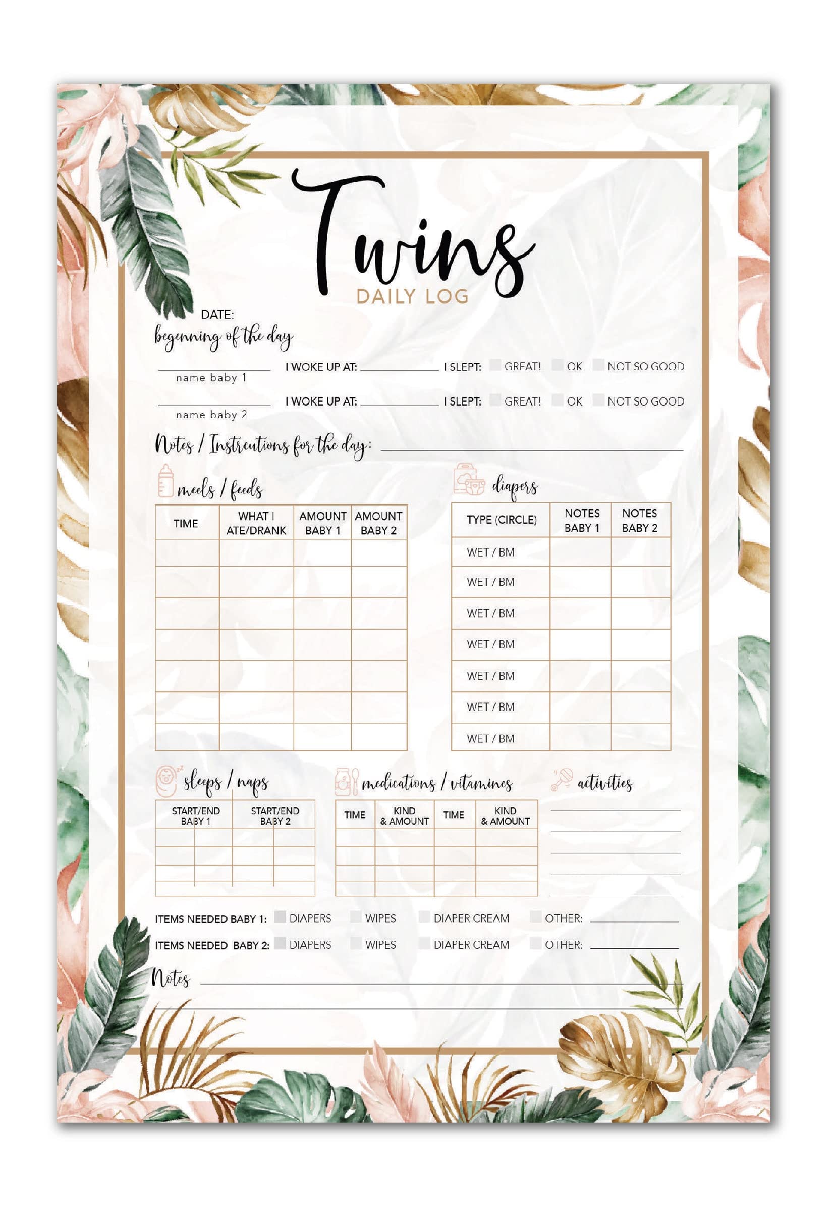 NovaaLife Baby Log for Twins - Newborn Twins - 50 Pages - Twins Sleep Schedule, Breastfeeding Log Book, Memory Books for Mom, Nanny Daily Log - Baby Journal Memory Book, Mom Journal, 50 Pages