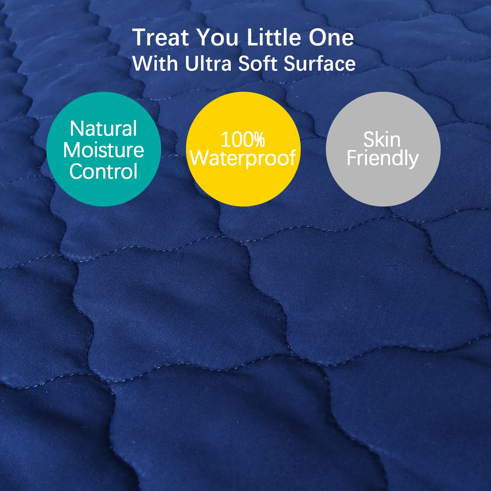 Crib Mattress Protector Sheets Fitted Waterproof Crib Mattress Pad Cover, Noiseless & Machine Wash 100% Absorbent Crib/Toddler Mattress Protector Sheet Quilted, Navy, 52" x 28"