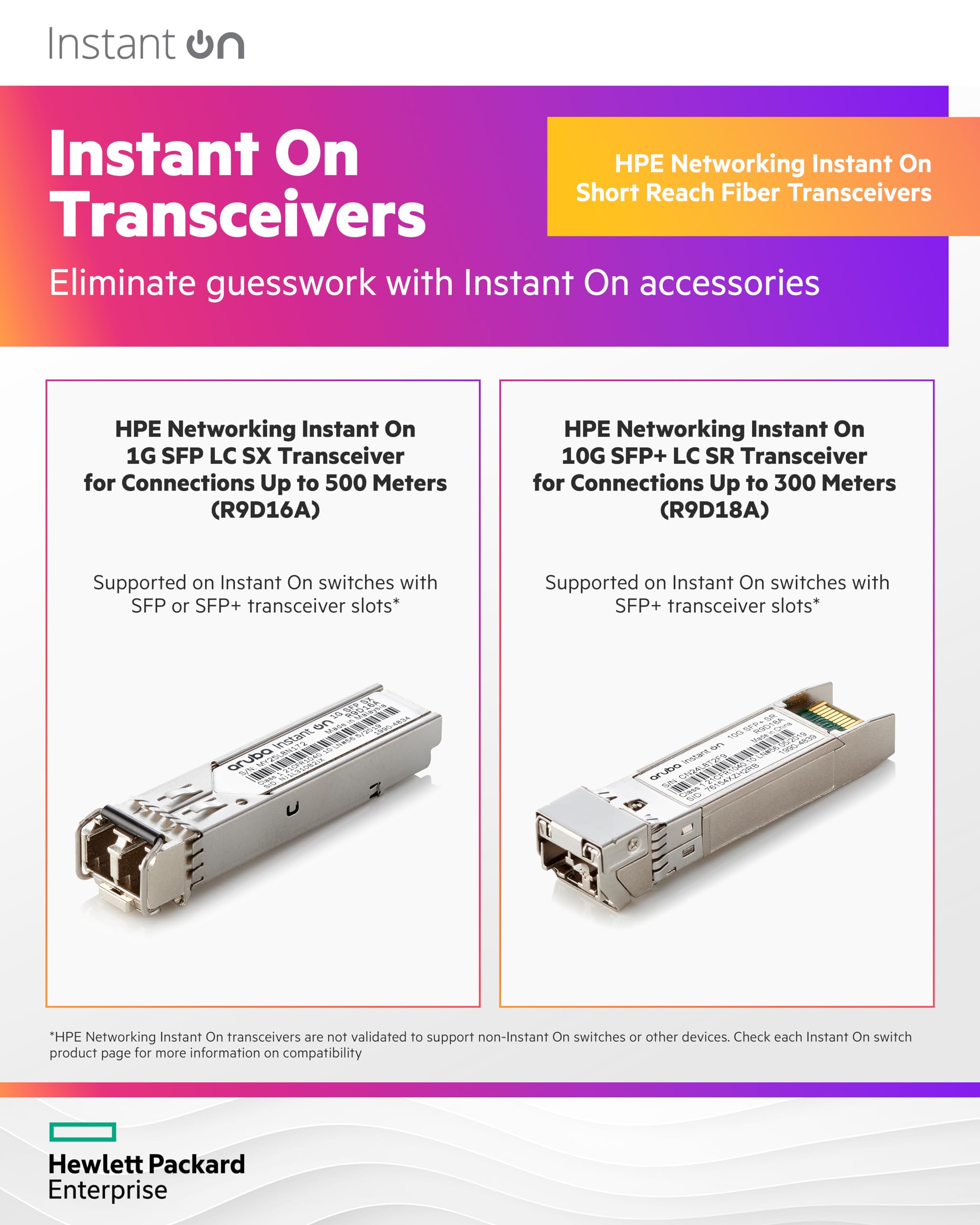 HPE Networking Instant On 10G SFP+ LC SR Transceiver for Connections Up to 300 Meters (R9D18A)