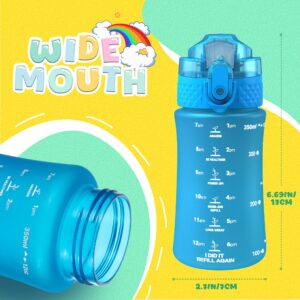 OLDLEY Kids Water Bottle for School, 12 oz (2 lids) BPA-Free Reusable Leak-proof Durable Tritan Plastic Water Bottles with Straw & Chug Lids, Anti-dust Spout Cover (Blue)