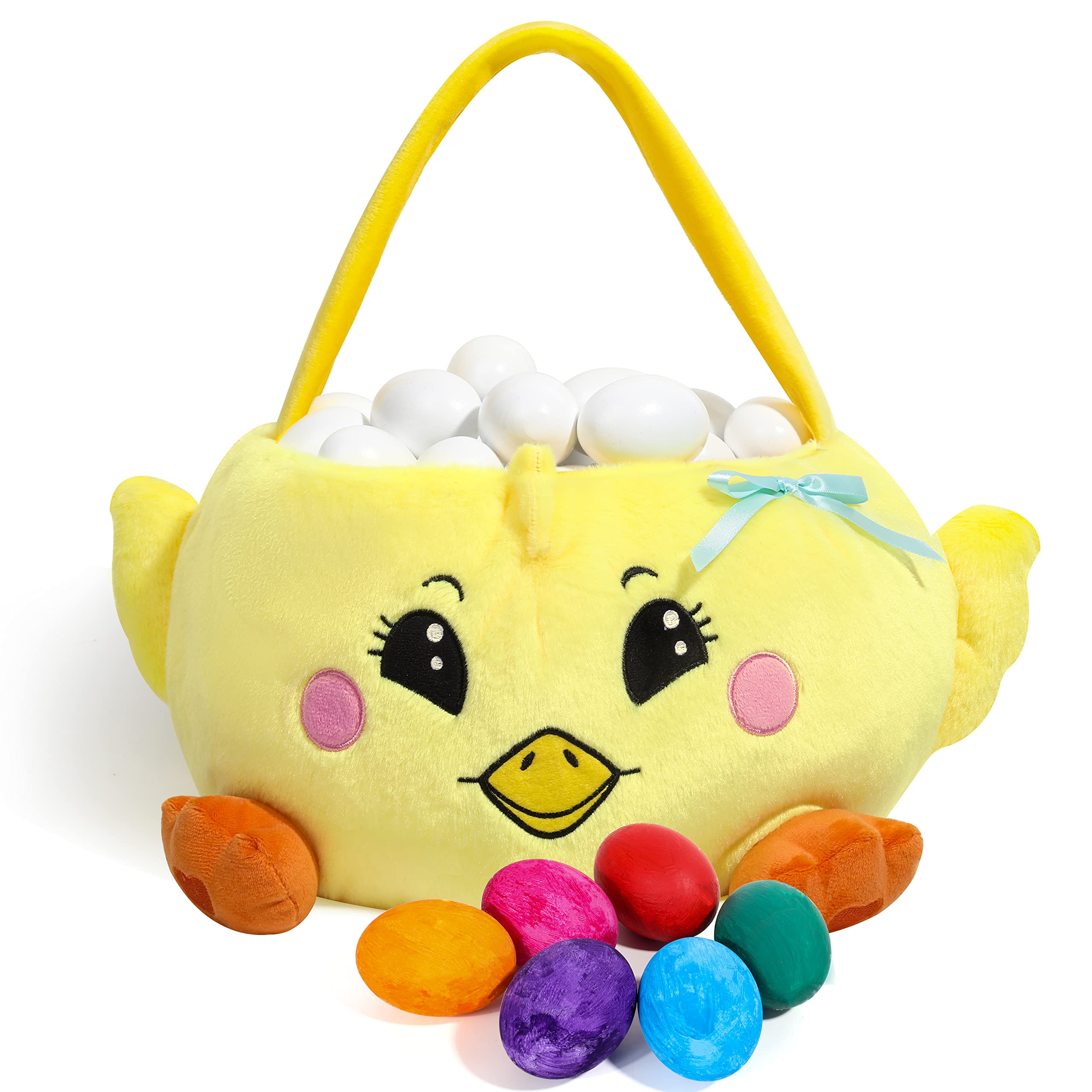 JOYIN Large Easter Plush Chicken Basket, 3D Chicken Basket with Handles for Baby Girls Boys Easter Egg Hunting, Party Supplies, Decorations, Gifts Kids