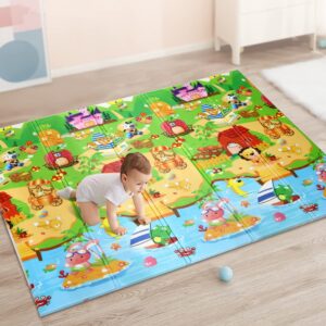 baby play mat playmat baby mat baby folding mat extra large play mat xpe foam crawl mat reversible waterproof portable double sides kids toddler outdoor indoor use non toxic colorful 79" x 60"