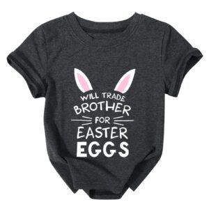 baby easter shirt trade brother sister for easter eggs tshirt toddler bunny short sleeve cotton tops grey