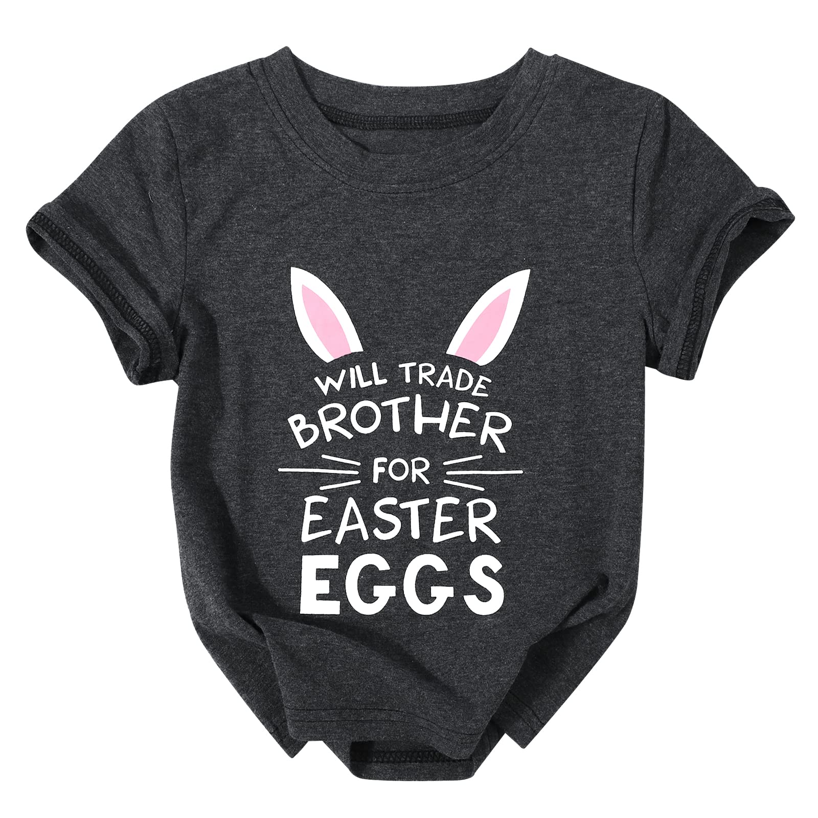 Baby Easter Shirt Trade Brother Sister for Easter Eggs Tshirt Toddler Bunny Short Sleeve Cotton Tops Grey