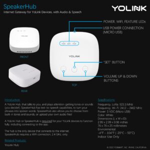 YoLink SpeakerHub & Two Motion Sensor Smart Home and Security Kit – Audio Hub Plays Tones/Sounds, Spoken Messages, LoRa-Powered ¼ Mile Range, WiFi Required