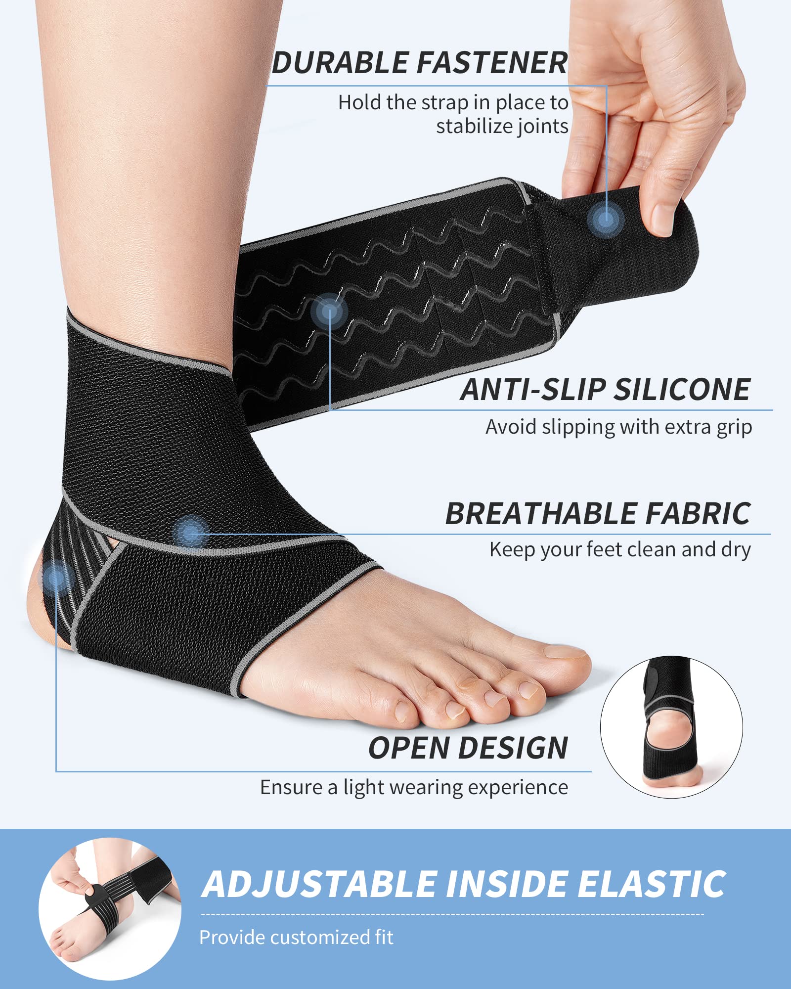 CAMBIVO Ankle Brace for Men and Women, 2 Pack Ankle Support for Plantar Fasciitis Relief, Ankle Wrap with Adjustable Straps for Sprained Ankle, Foot Heel Pain, Achilles Tendon, Swelling, Gray