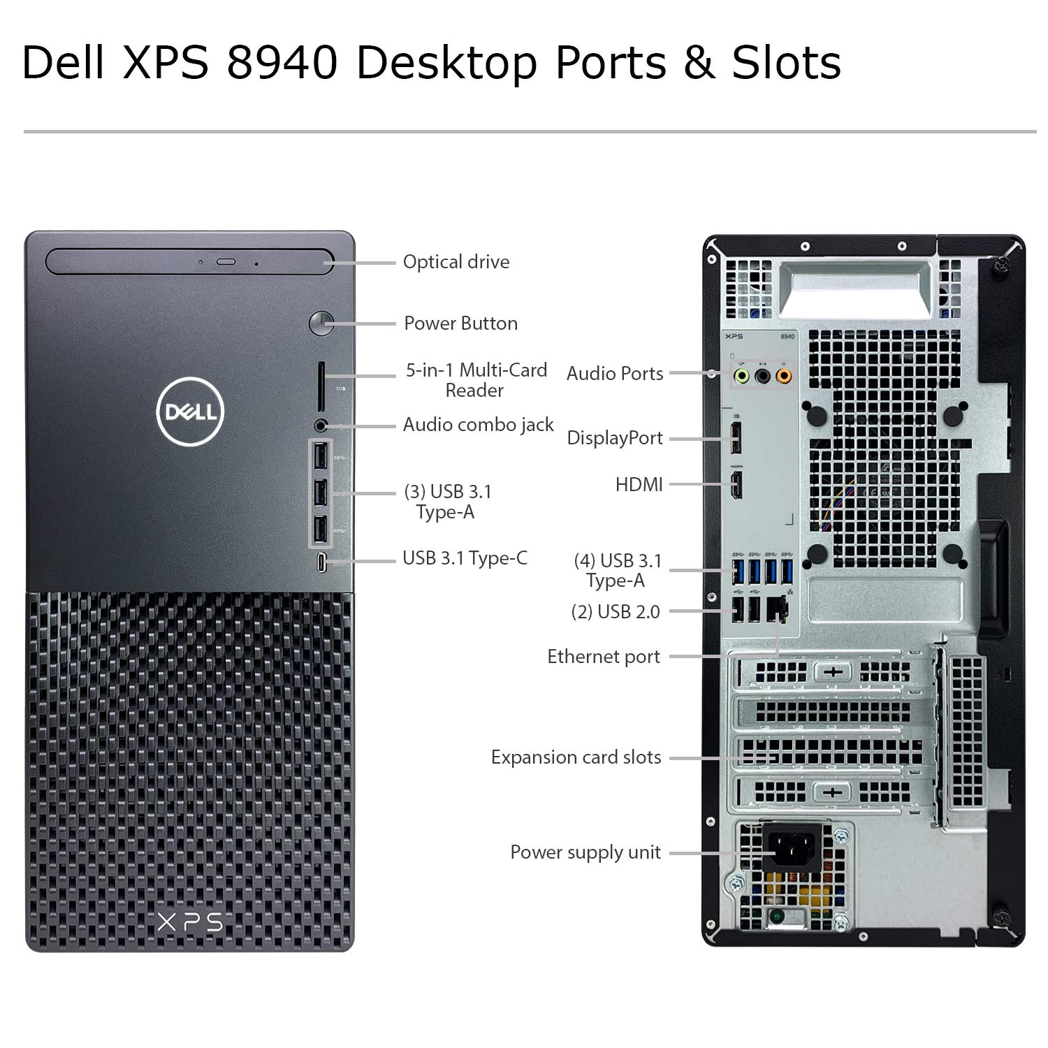 Dell XPS 8940 Desktop Computer - 11th Gen Intel Core i7-11700 8-core up to 4.9 GHz CPU, 16GB RAM, 256GB SSD, Intel UHD Graphics 750, Killer Wi-Fi 6, 500W PSU, DVD Burner, Windows 11 Pro, Black