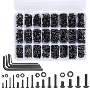 pgmj 1500 pcs m2/m3/m4/m5 hex screws nuts washers kit - 12.9 grade black alloy steel metric screw and bolt assortment set for wood working hardware (button head)